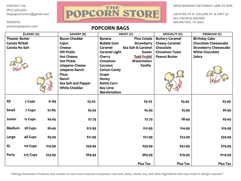 Price Sheet – The Popcorn Store