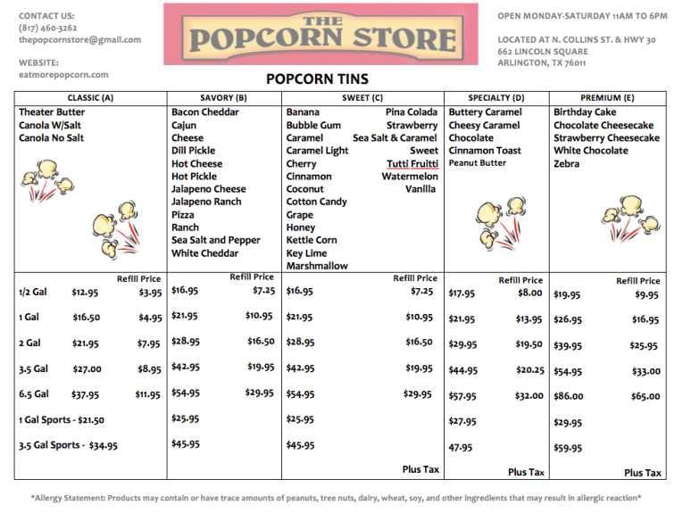Price Sheet – The Popcorn Store
